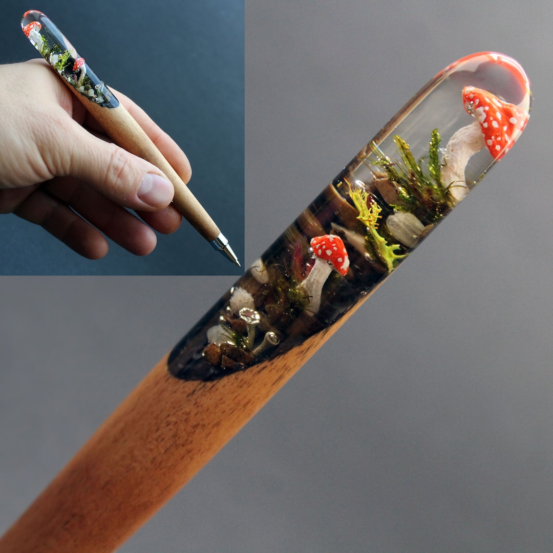 Mushroom Painted Wooden Pen Real Moss Tree Pens Mushroom Terrarium ...