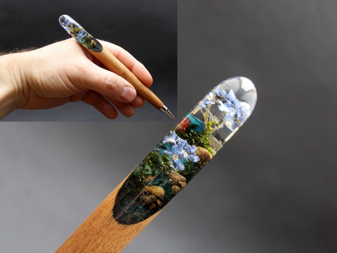 Forget-me-not Flower Wooden Pen: Handmade Resin Ballpoint - Etsy
