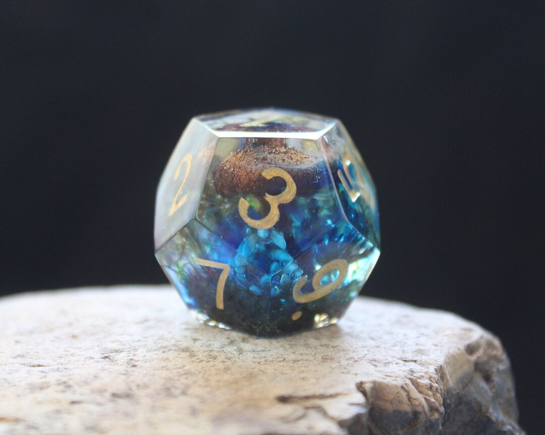Terrarium Dice D12 Rpg Mega Blue Resin Dice D&D Real Mushrooms Moss ...