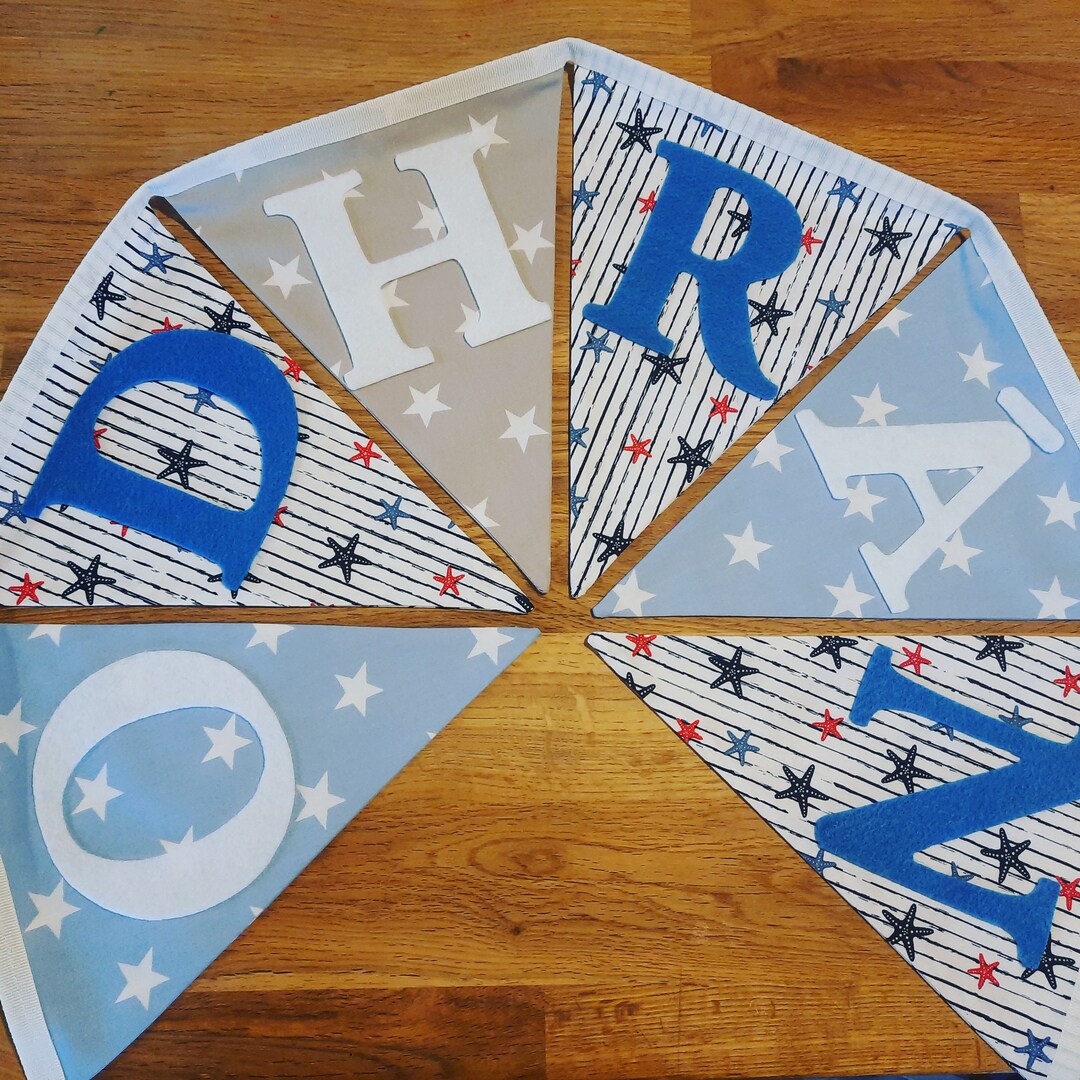Name Bunting, Star Nursery Decor, Blue Boys Banner, Felt Bunting ...