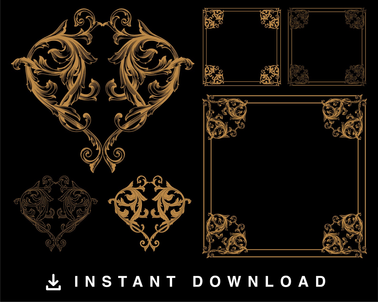 Baroque Svg, Gold Frame Clipart, Frame Svg, Damask Clip Art, Scroll ...