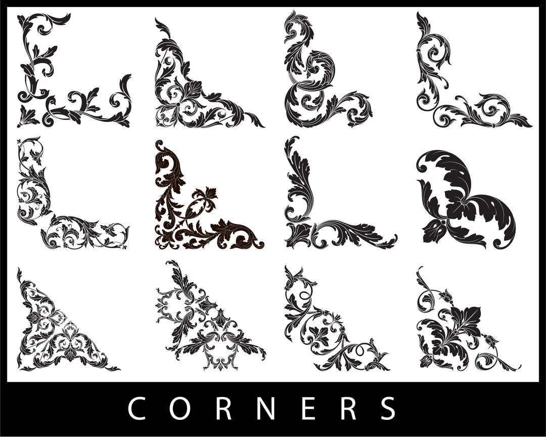 Baroque SVG Clipart and Corner Svg. Floral Svg, Floral Wreath Svg ...