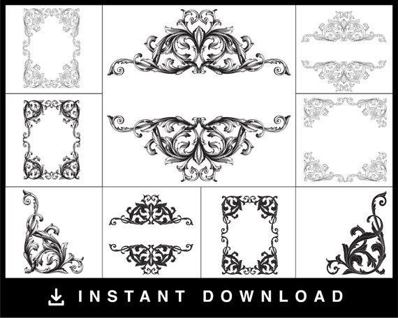 Black Damask Border Clip Art