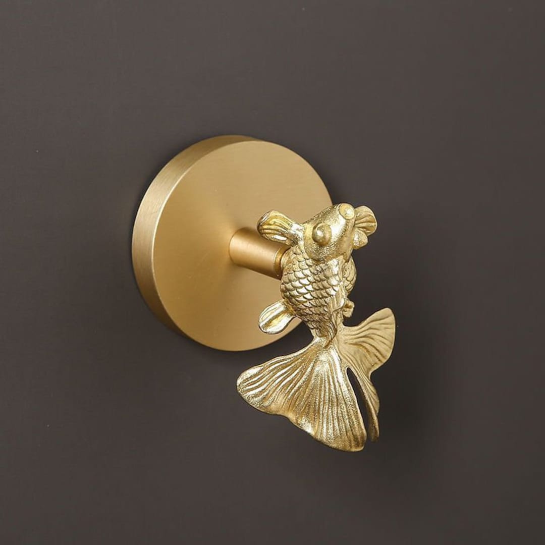 Goldfish Solid Brass Hook Wood Wall Hooks Coat Hook Key Hooks Towel ...