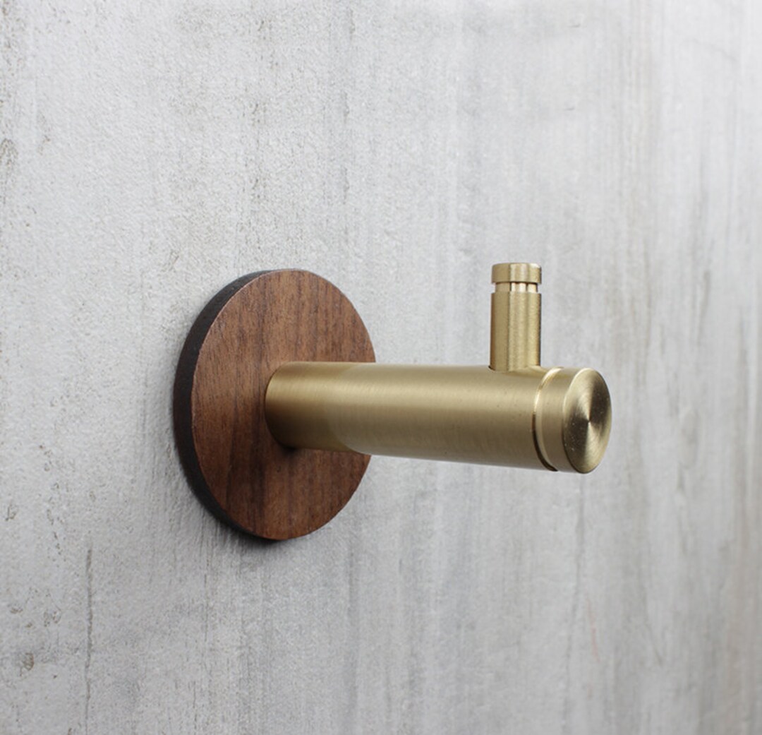 Walnut Solid Brass Hook Brass Wall Hooks Wood Coat Hook Key Hooks Towel ...
