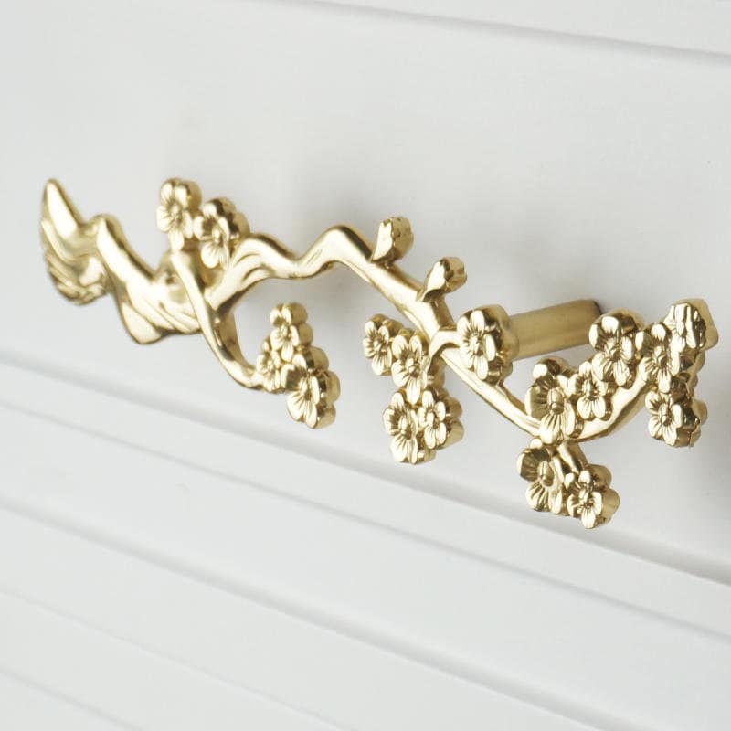 Flower Knob Solid Brass Knob Branch Cabinet Pulls Drawer Knob Dresser Pull Knobs Handles Kitchen ...