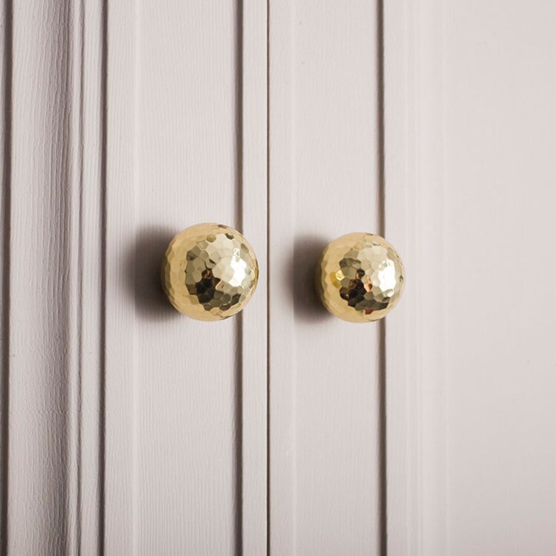 Hammered Solid Brass Knob Round Cabinet Pulls Drawer Knob Dresser Pull Knobs Handles Kitchen ...