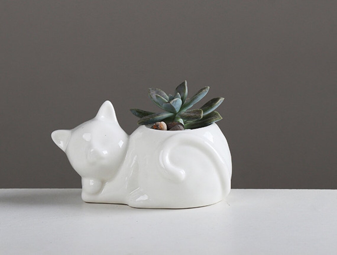 Cat Ceramic Flower Pot Succulent Ceremic Planter Pottery Home - Etsy