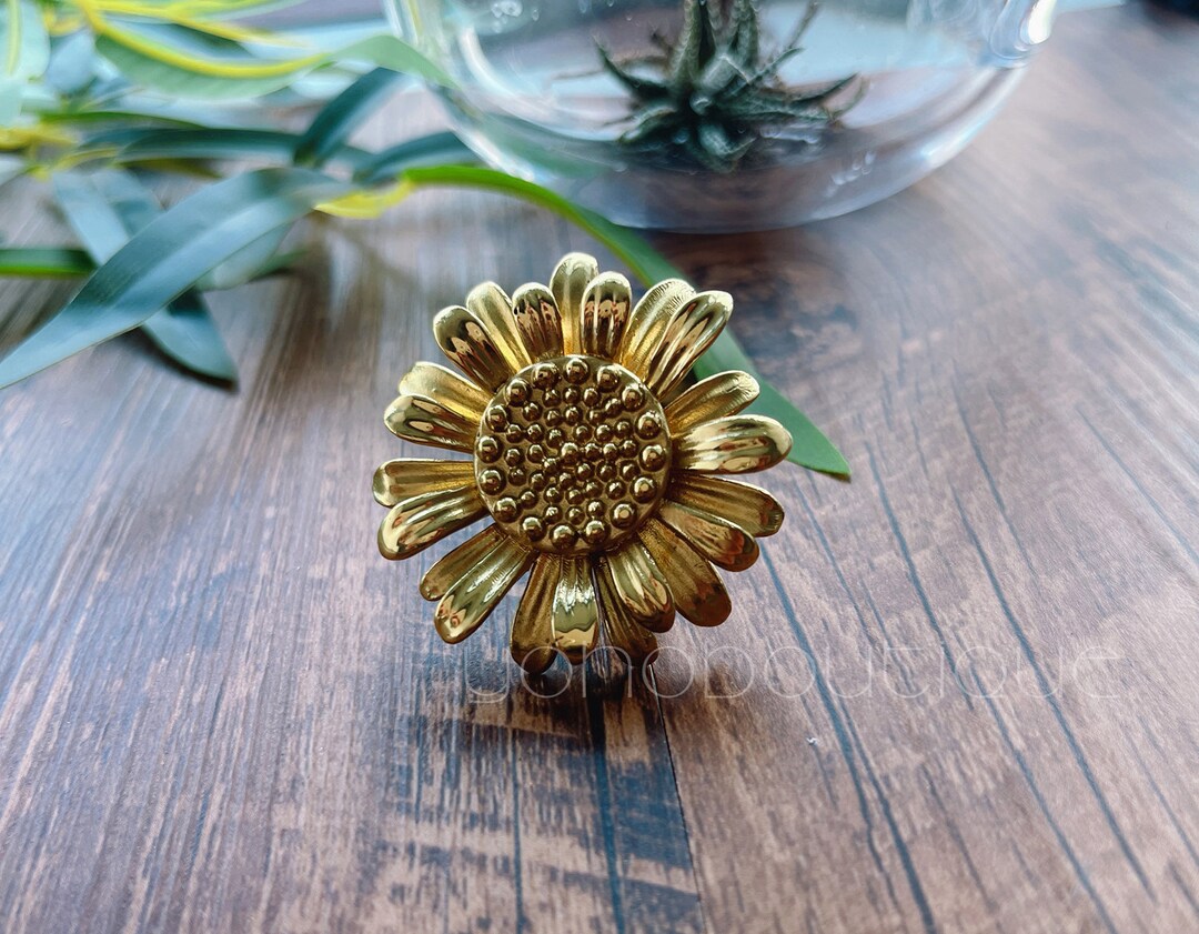 Sunflower Knob Solid Brass Knob Cabinet Pulls Drawer Knob Dresser Pull Knobs Handles Kitchen ...