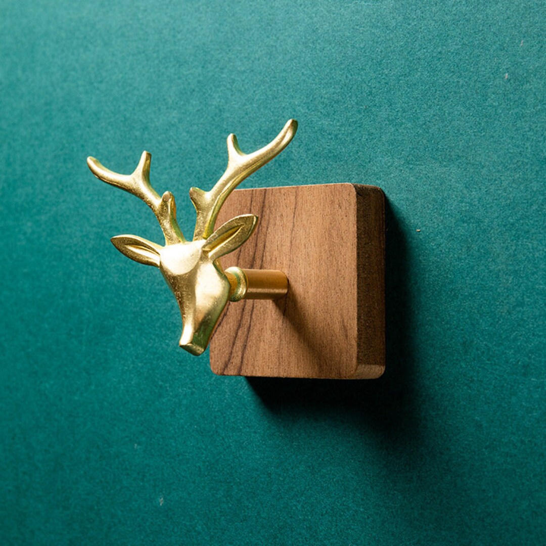Deer Solid Brass Hook Wood Wall Hooks Coat Hook Key Hooks Towel Hook ...