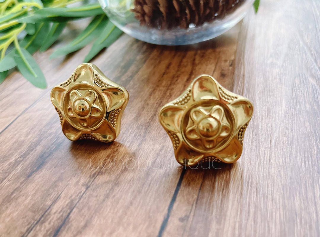 Solid Brass Star Flower Knob: Cabinet Drawer Pull -BHK068 - Etsy