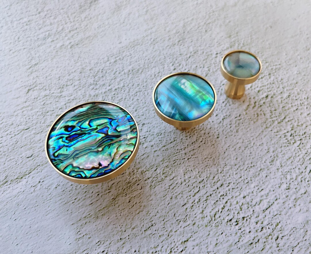 Shell Knob Solid Brass Cabinet Knob - Abalone Maple Dresser Pull ...
