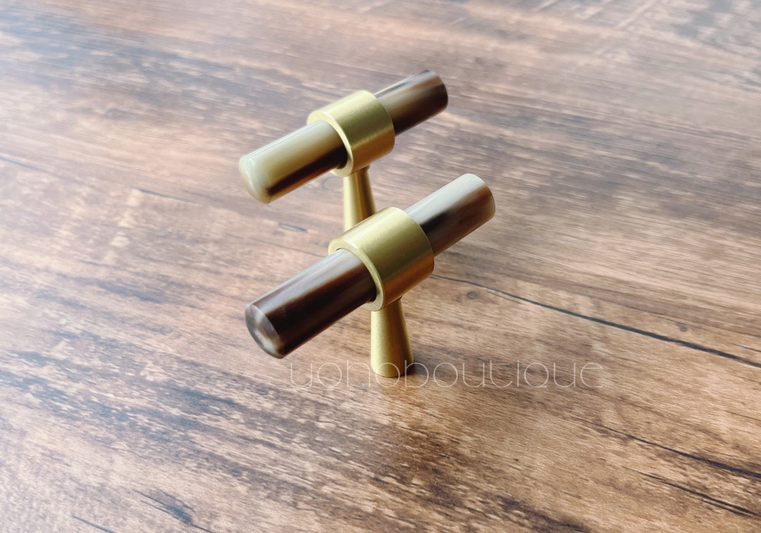 Solid Brass & Horn Cabinet Knob - Modern Dresser Drawer Pull -BHK830 - Etsy