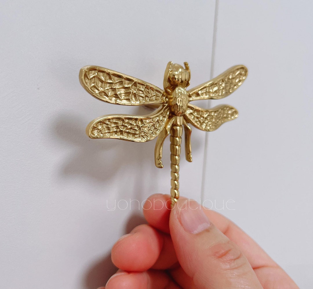 Dragonfly Knob Solid Brass Knob Cabinet Pulls Drawer Knob Dresser Pull Knobs Handles Kitchen ...