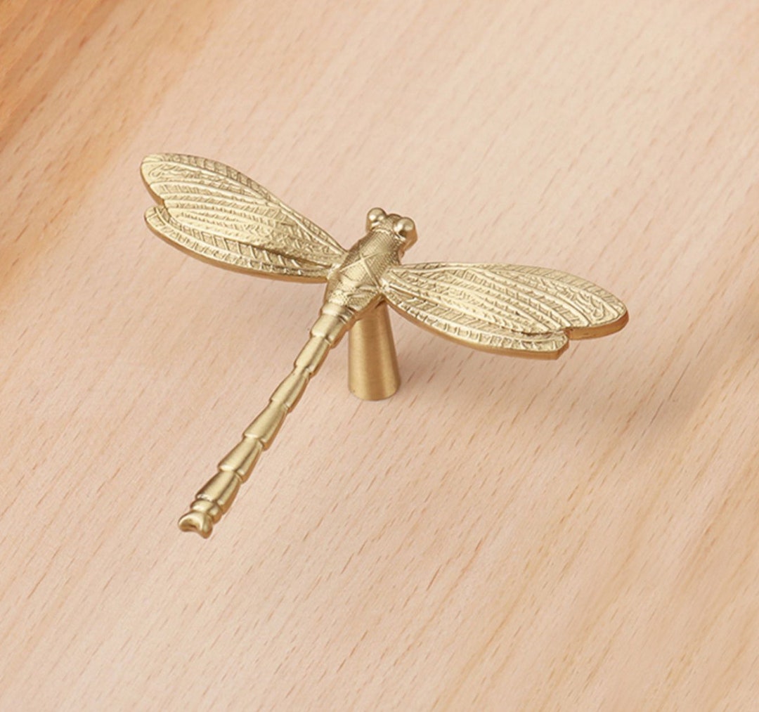 Dragonfly Knob Solid Brass Knob Maple Cabinet Pulls Drawer Knob Dresser Pull Knobs Handles ...