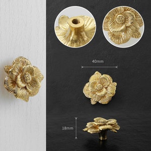 Rose Solid Brass Knob Flower Cabinet Pulls Drawer Knob Dresser Pull Knobs Handles Kitchen Knobs ...