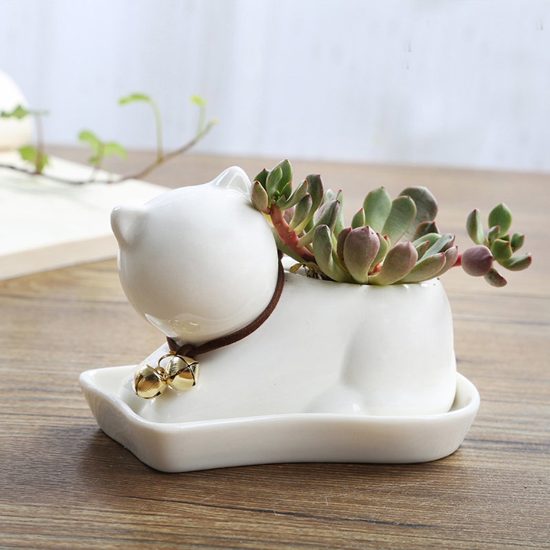 Cat Ceramic Flower Pot Succulent Ceremic Planter Pottery Home Decor ...