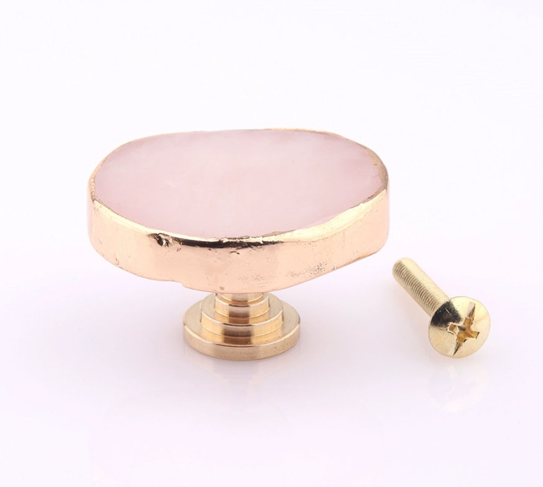 Natural Stone Knob Cabinet Pulls Gold Metal Drawer Knob Dresser Pull ...