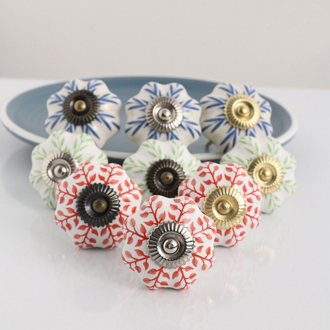 Ceramic Knob Vintage Flower Cabinet Pulls Drawer Knob Dresser Pull ...