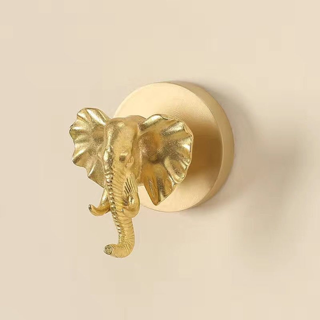 Elephant Solid Brass Hook Wood Wall Hooks Coat Hook Key Hooks Towel ...