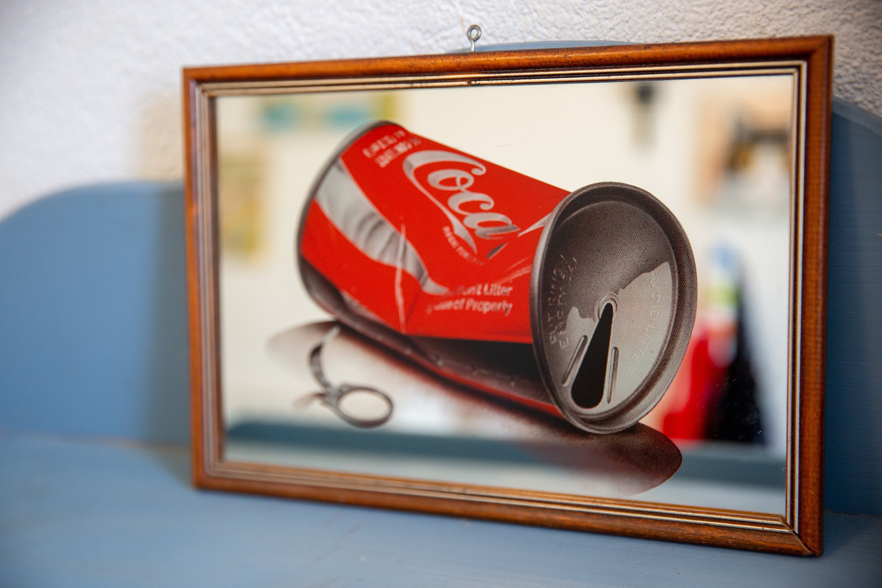 Vintage Coca Cola Can Mirror in Wooden Frame by Artist Tom Liddel 1980s ...