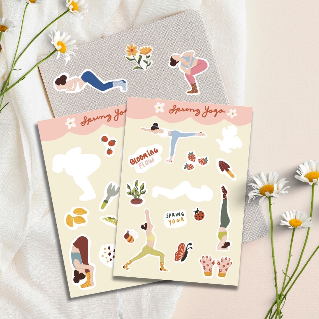 Spring Yoga Sticker Sheet, Yoga Sricker, Spring Sticker, Cute Sticker ...