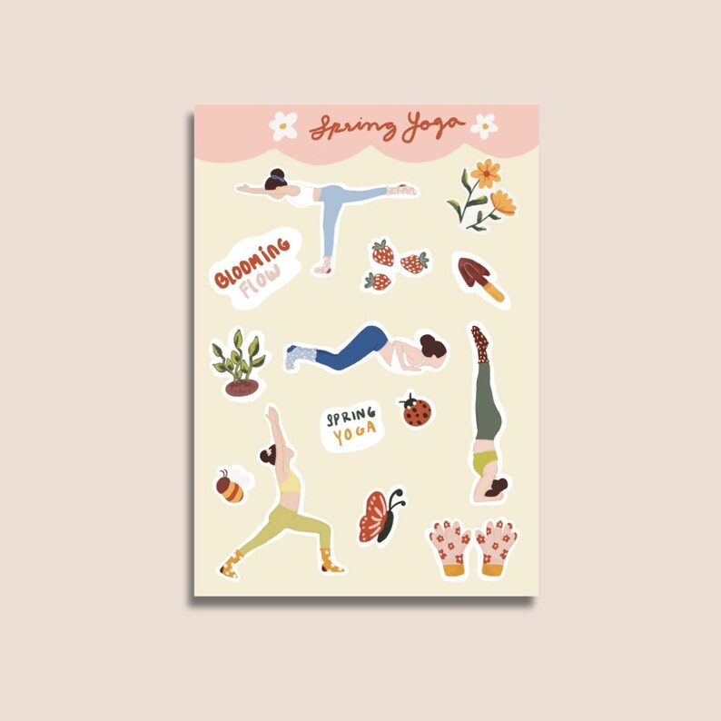 Spring Yoga Sticker Sheet, Yoga Sricker, Spring Sticker, Cute Sticker ...