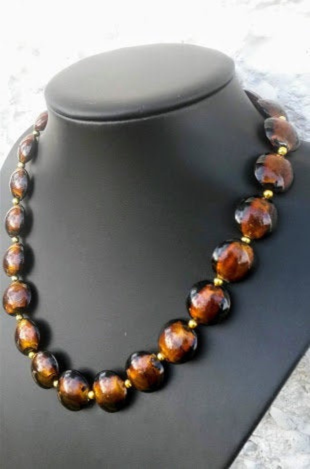 Lovely Chestnut Brown and Gold Glass Bead Necklace 21 - Etsy
