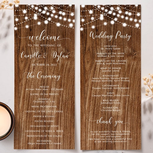 Rustic Wedding Program Printable Editable Template Instant - Etsy