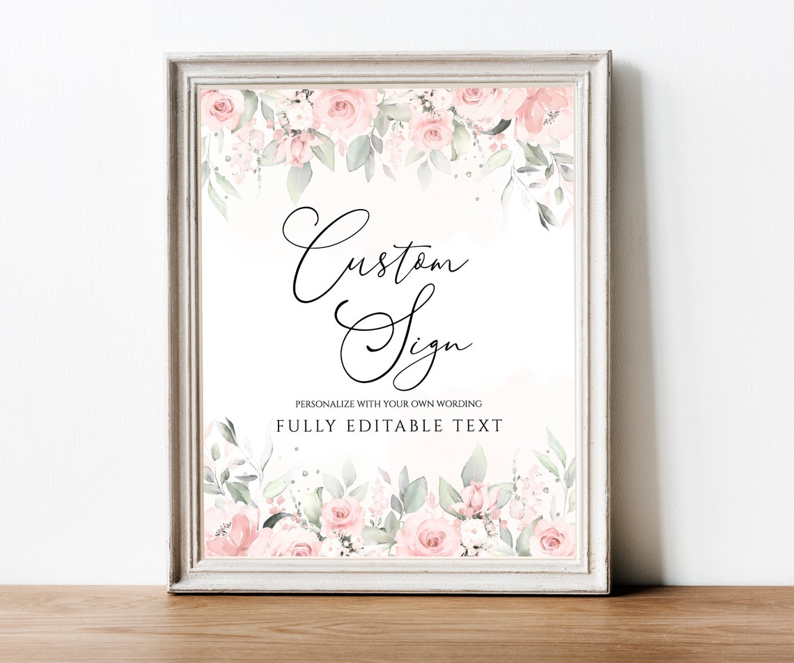 Custom Sign Template Editable Boho Sign Dusty Pink Roses | Etsy