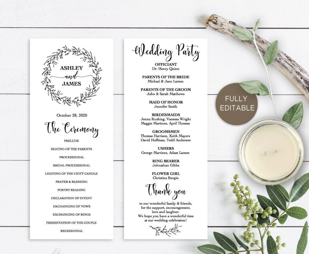 Wedding Program Editable Template DIY Wedding Program - Etsy