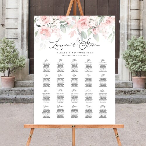 Seating Chart Template Dusky Pink Floral Wedding Seating - Etsy