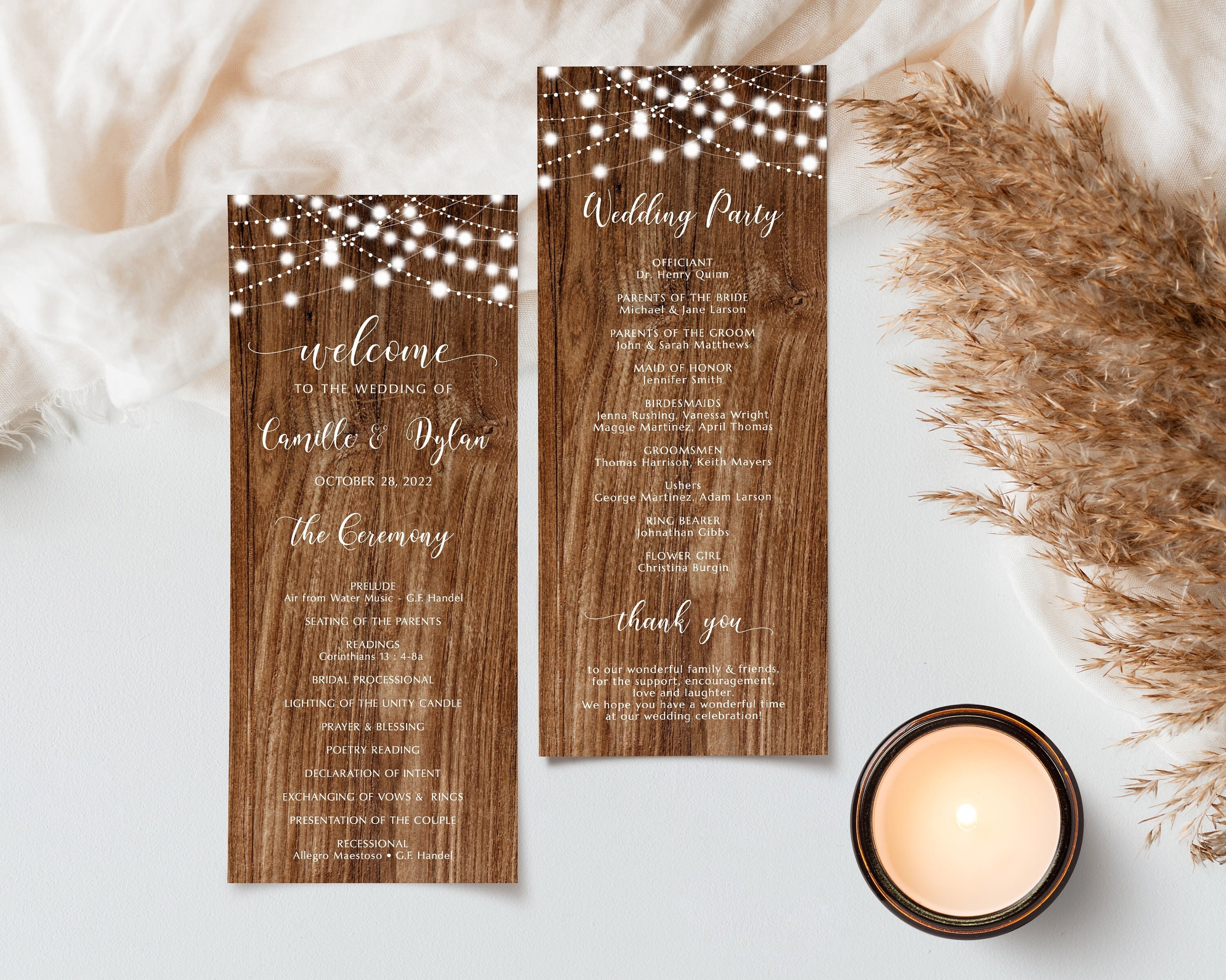 Rustic Wedding Program Template Faux Wood Printable Editable - Etsy