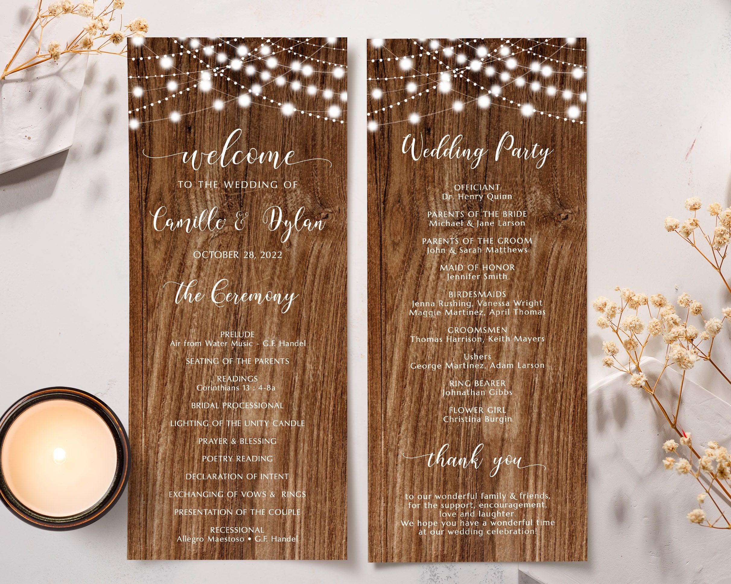 Rustic Wedding Program Template Faux Wood Printable Editable - Etsy