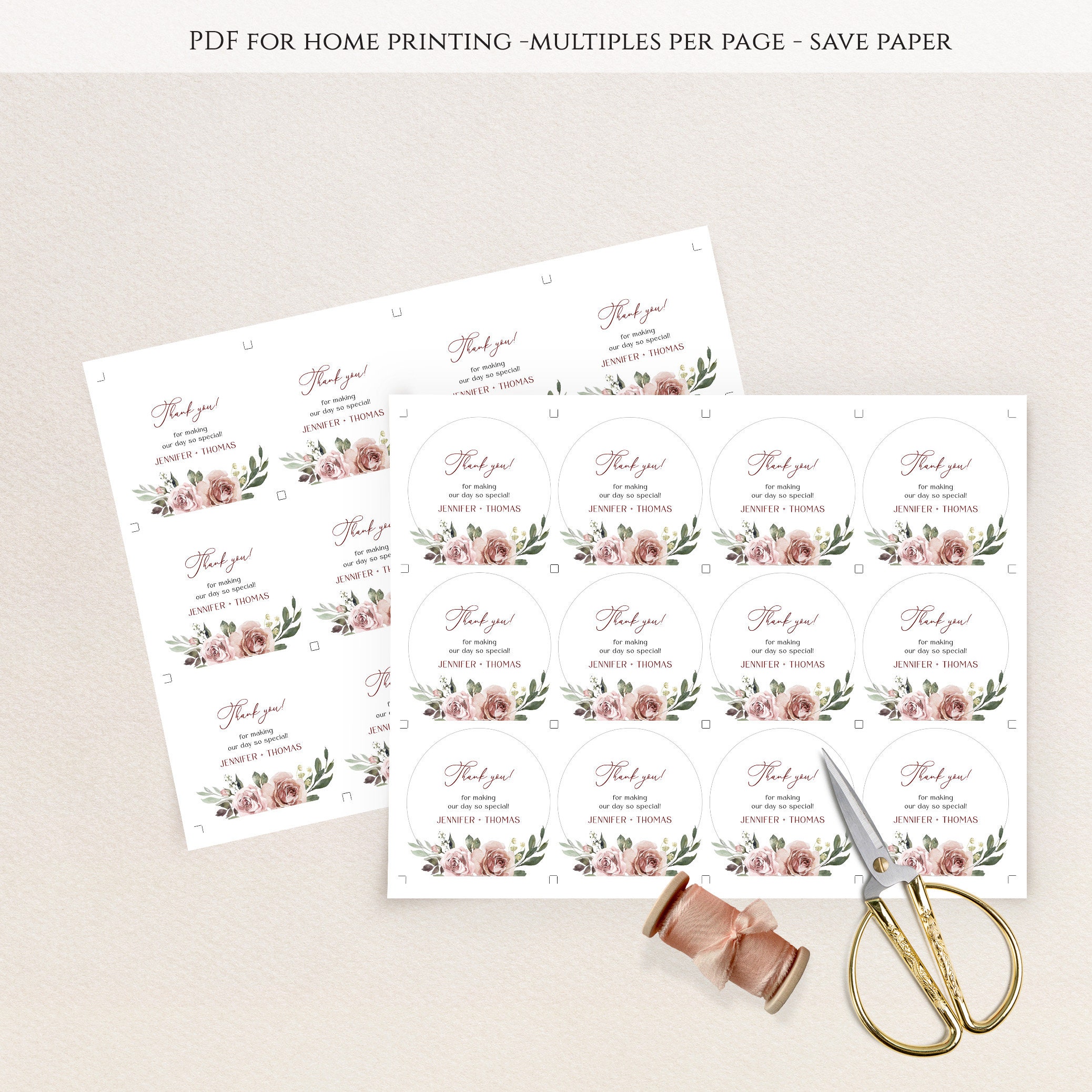 Round and Square Favor Tag and Sticker Template Dusky Pink - Etsy