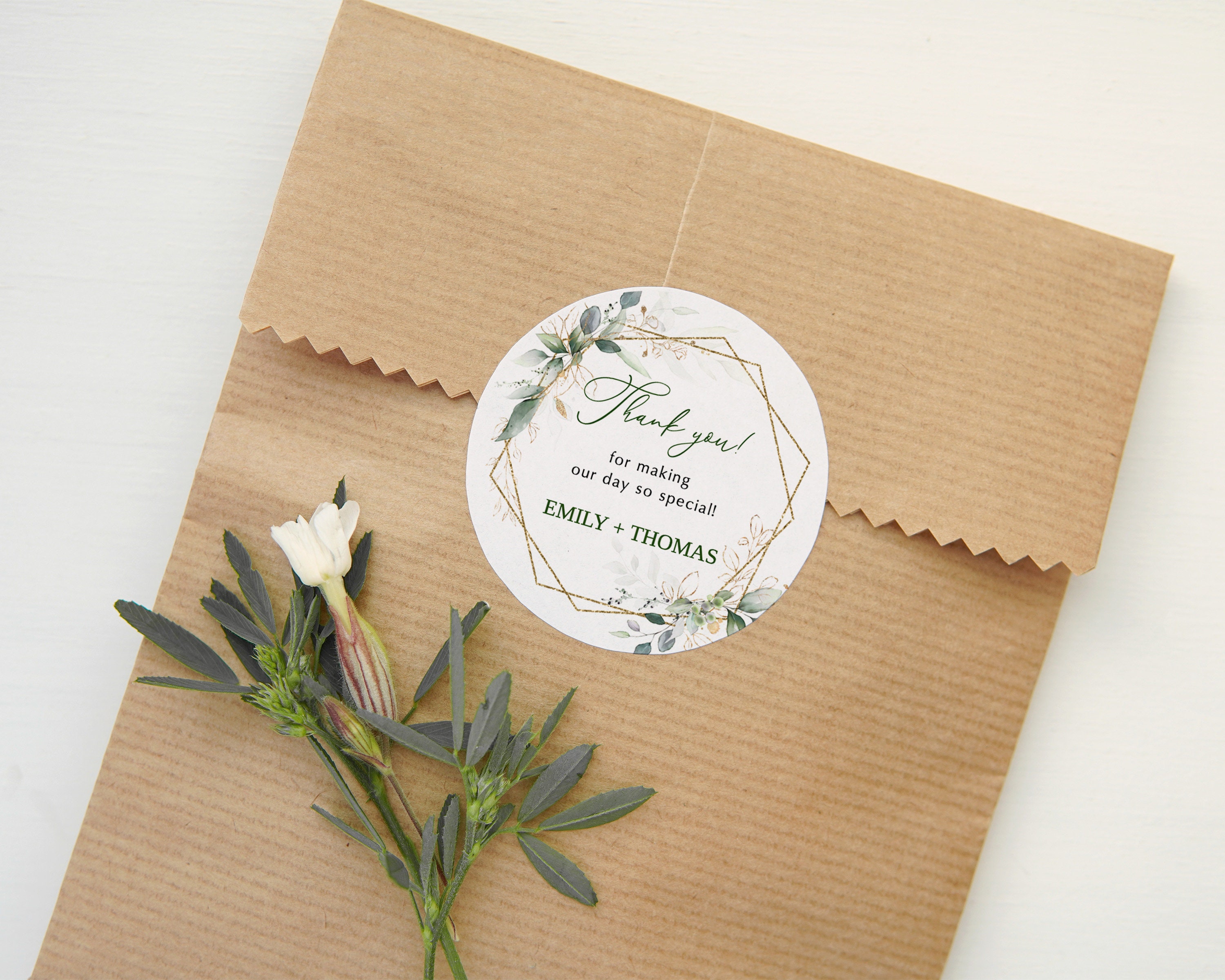 Round and Square Favor Tag and Sticker Template Greenery Gold - Etsy