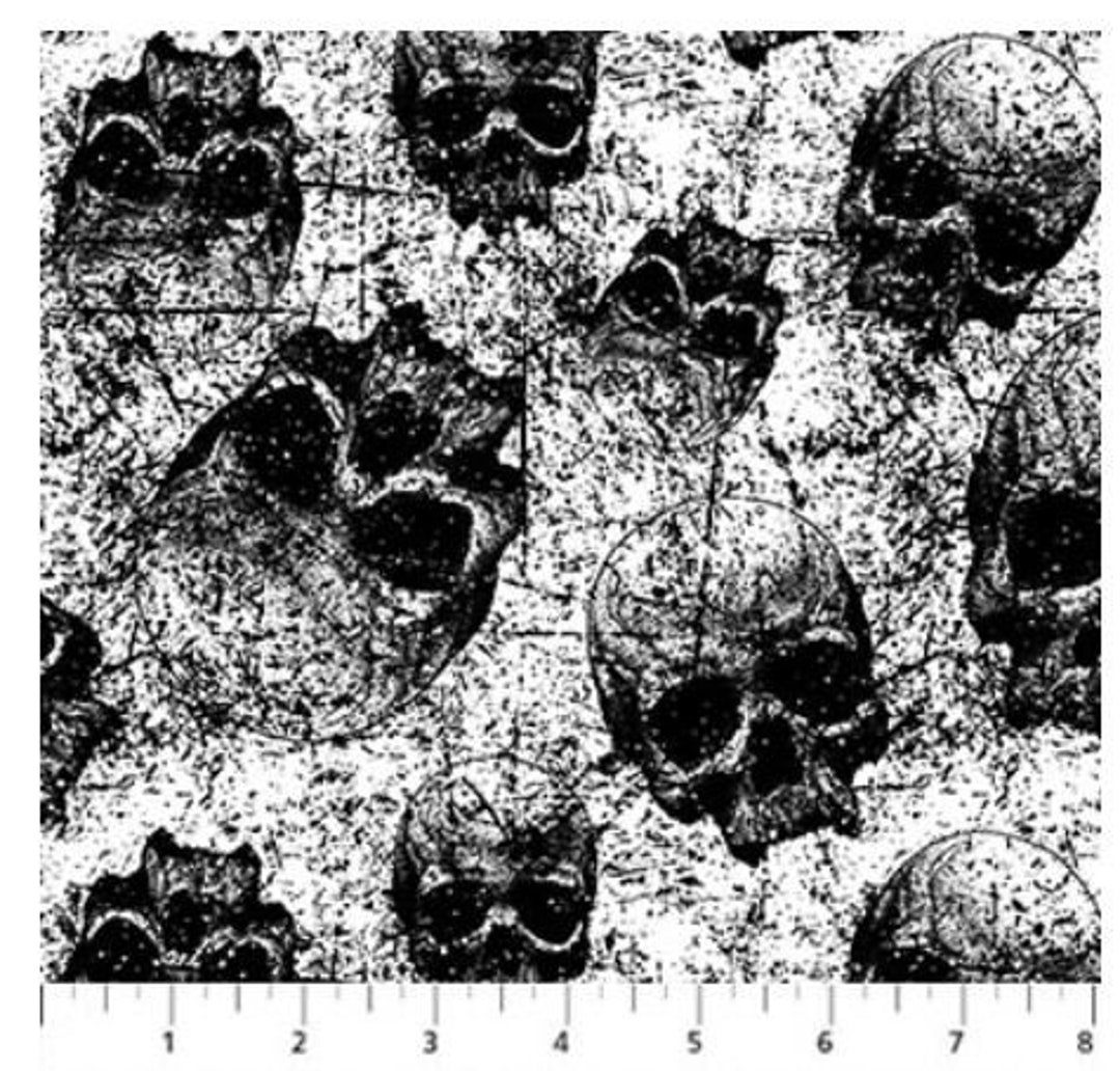 Frightful Scattered Skulls Black on White 10321-10 by Patrick - Etsy