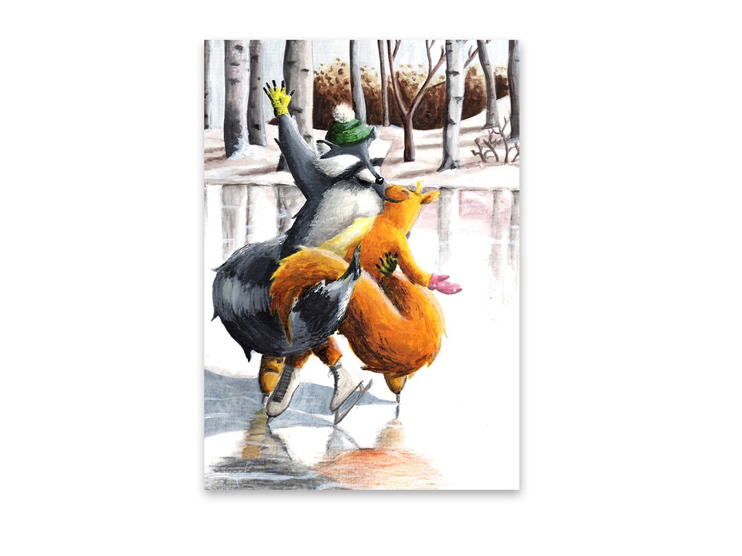 Ice Skating Raccoon and Squirrel - Etsy
