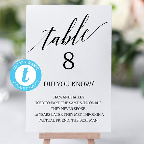 Wedding Fun Facts Table Numbers Editable Template for - Etsy