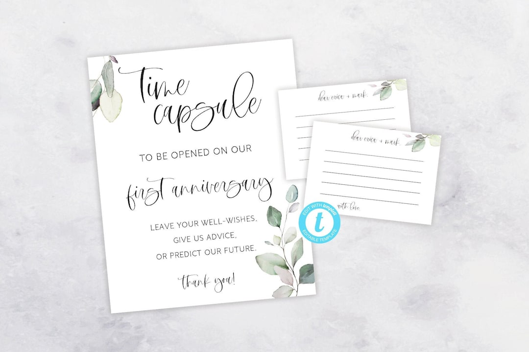 Editable Time Capsule Sign Ideas, Time Capsule Cards for 1st Birthday ...