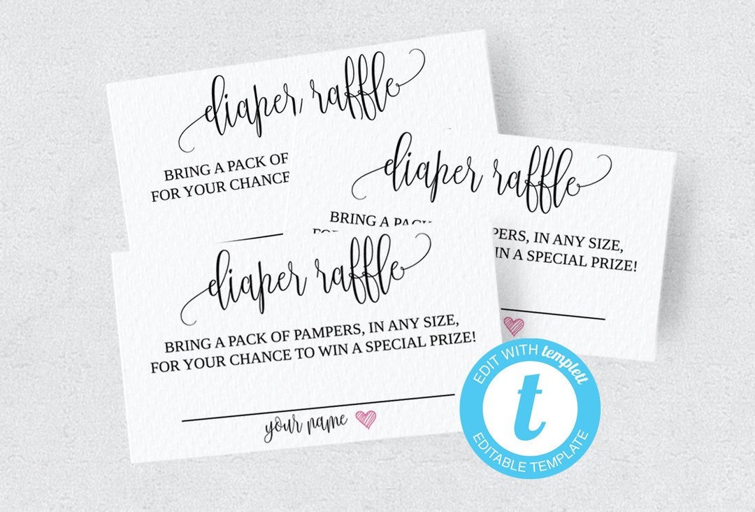 Editable Diaper Raffle Ticket Template, Custom Diaper Raffle Card, Baby ...