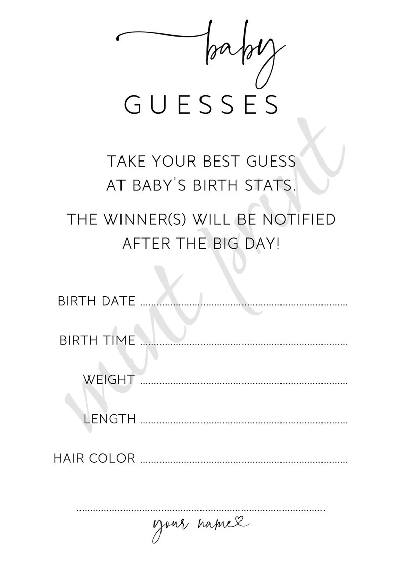Baby Guesses Cards Due Date Calendar Baby Shower Baby Guess - Etsy
