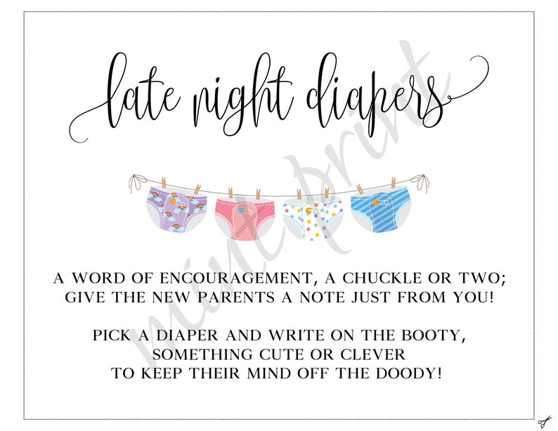 Late Night Diapers Baby Shower Game: Midnight Diaper Sign (digital ...