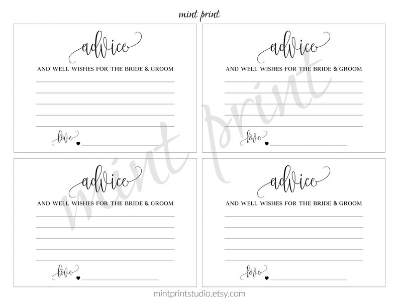 Advice for the Bride and Groom Cards Printable Advice Cards - Etsy