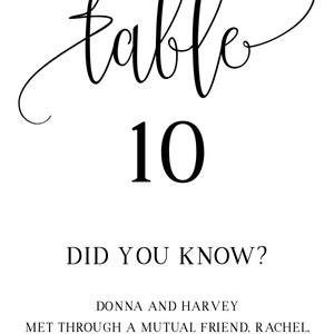Editable Fun Facts for Wedding Table Number, Did You Know Game Signs ...