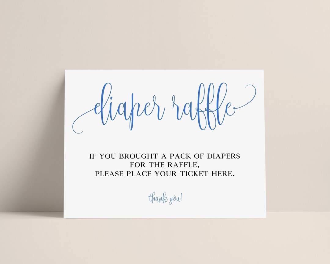 Blue Diaper Raffle Sign, Diaper Raffel Sign for Baby Boy Baby Shower ...