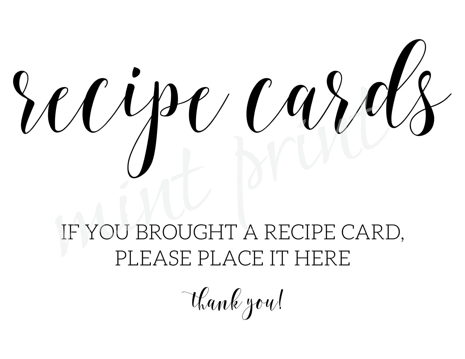Recipe Card Sign Recipe Card Box Recipe Card Printable - Etsy