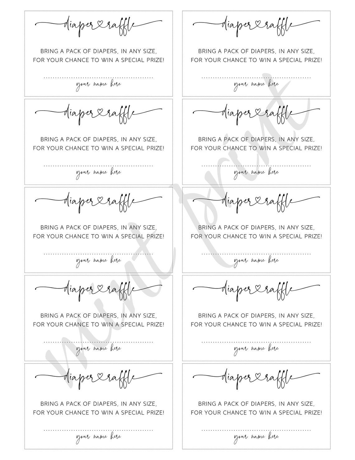 Diaper Raffle Ticket Printable Diaper Raffle Invitation - Etsy
