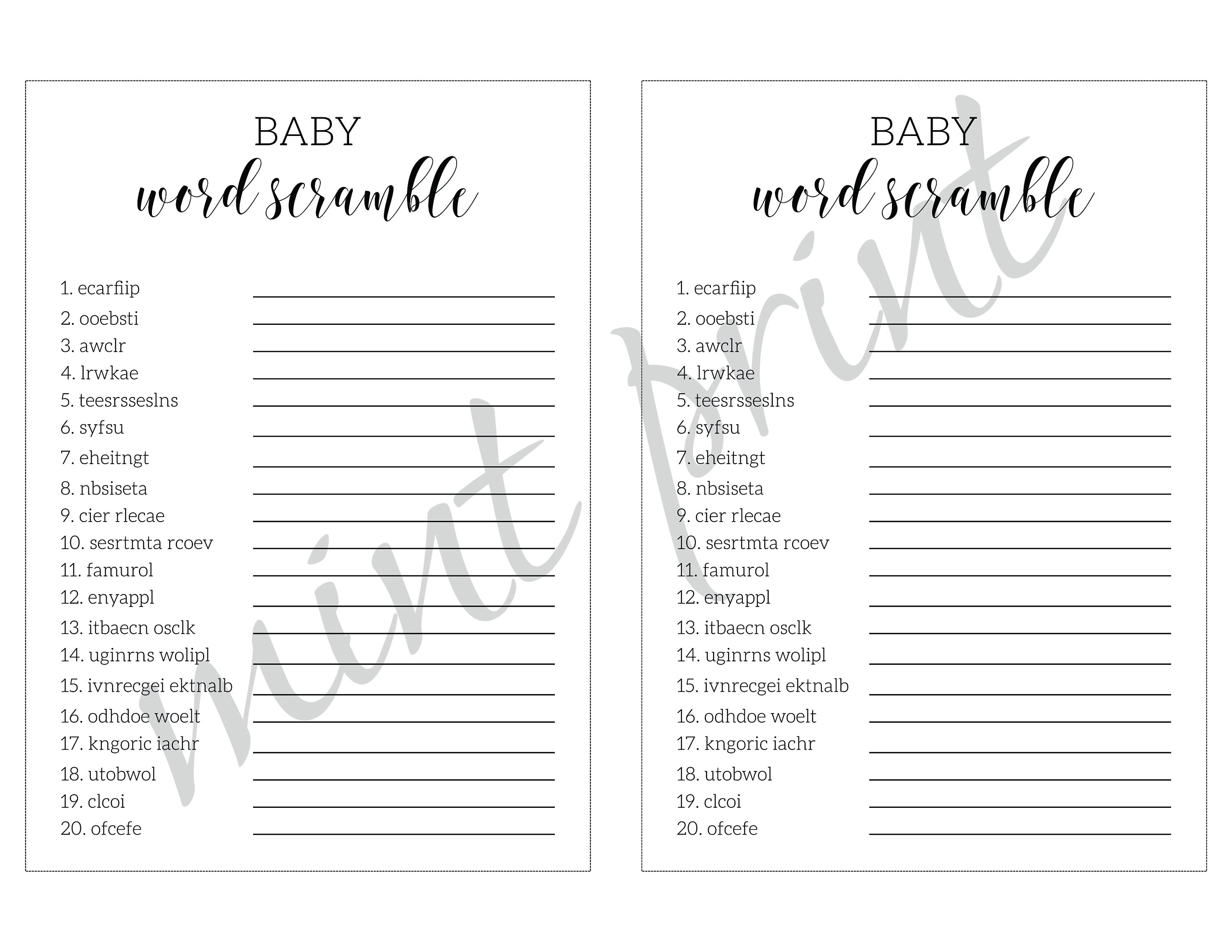Baby Word Scramble Printable With Answer Key Word Scramble - Etsy Canada