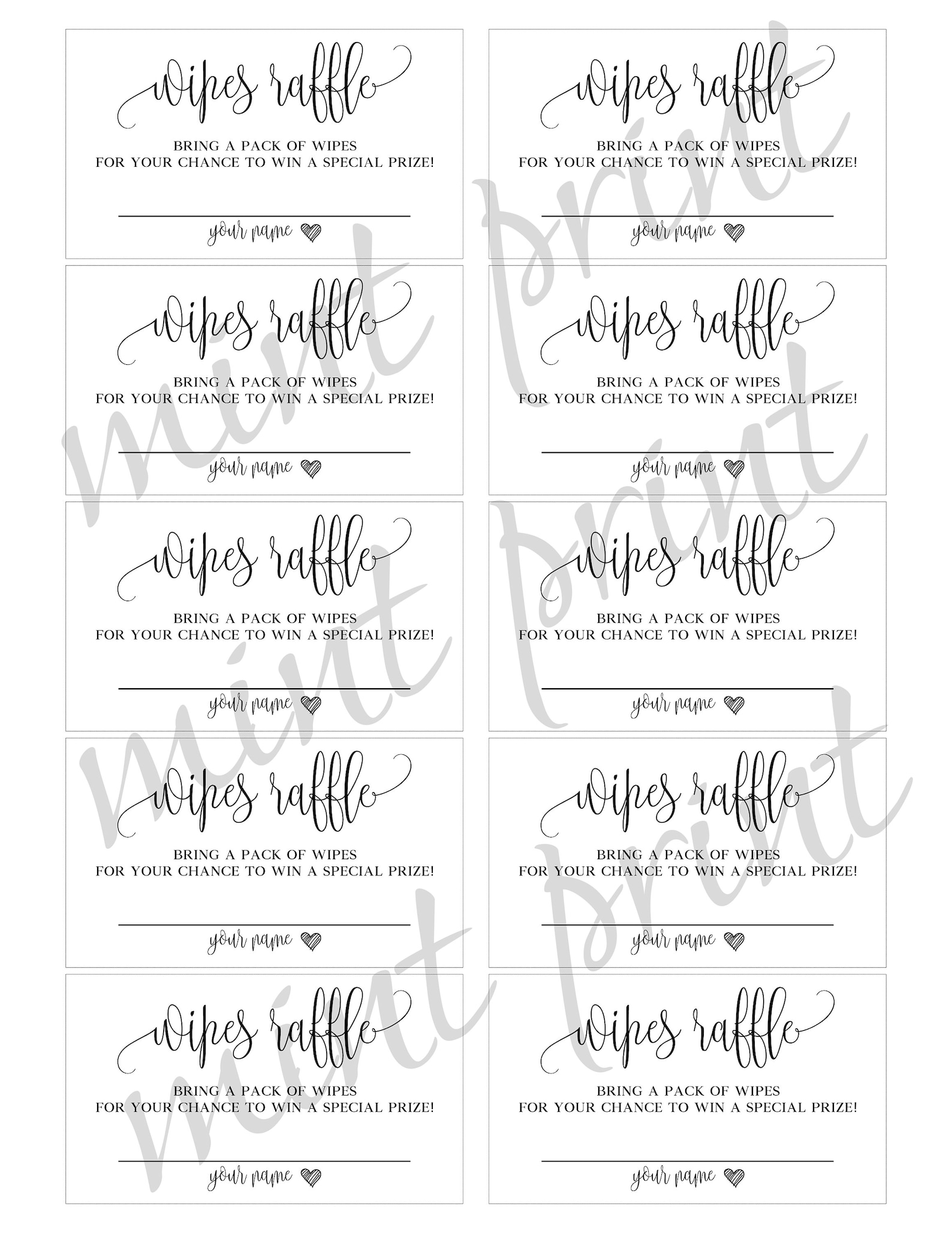 Instant Download Wipes Raffle Ticket Printable Wipe Raffle | Etsy